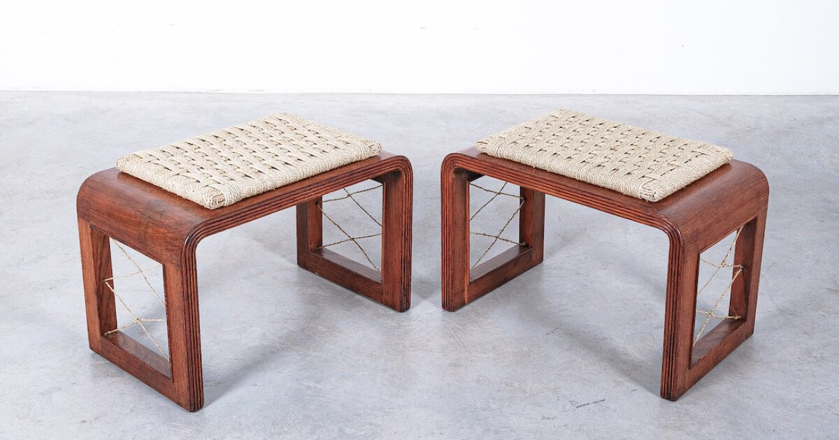 Jean Royere Style Stools Wood and Rope, France 1950 - Jean Royère ...