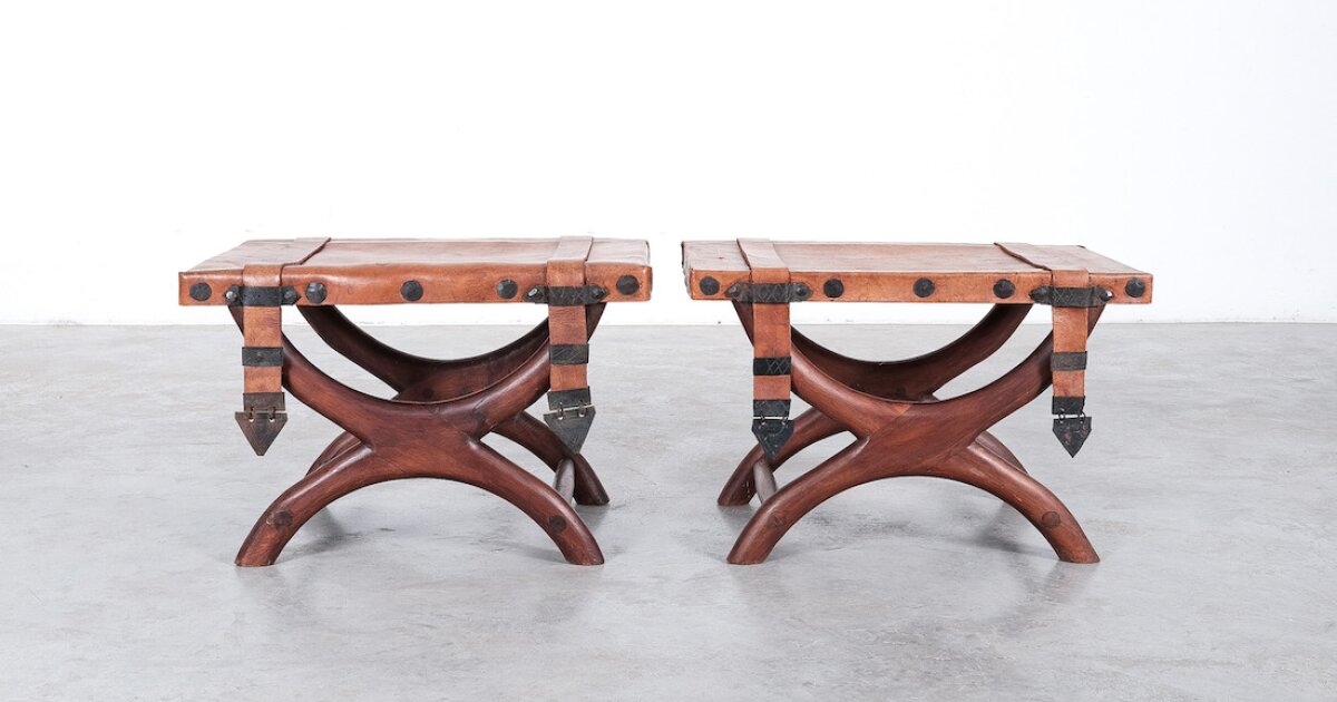 Spanish Colonial Curule Mexican Foot Stools Ottoman Leather Seat ...