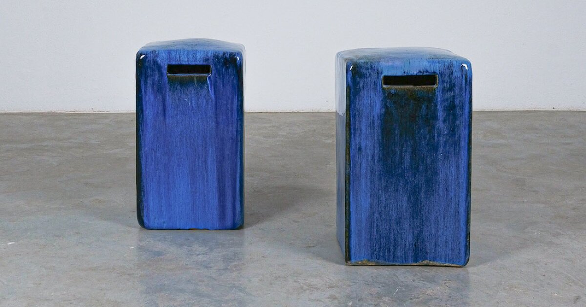 Blue Glazed Ceramic Garden Stools, 1980 - Bespoke, Made in Italy – DERIVE